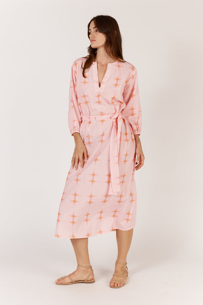 Itami Geometric LS Dress Pink | 100% Cotton Midi Dress – Kabana Shop