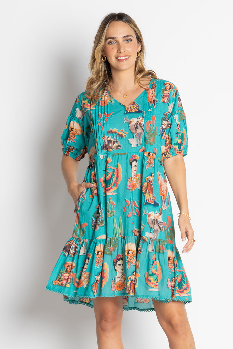LulaLife Arriba Dress – Cotton Retro Print Knee-Length Dress – Kabana Shop