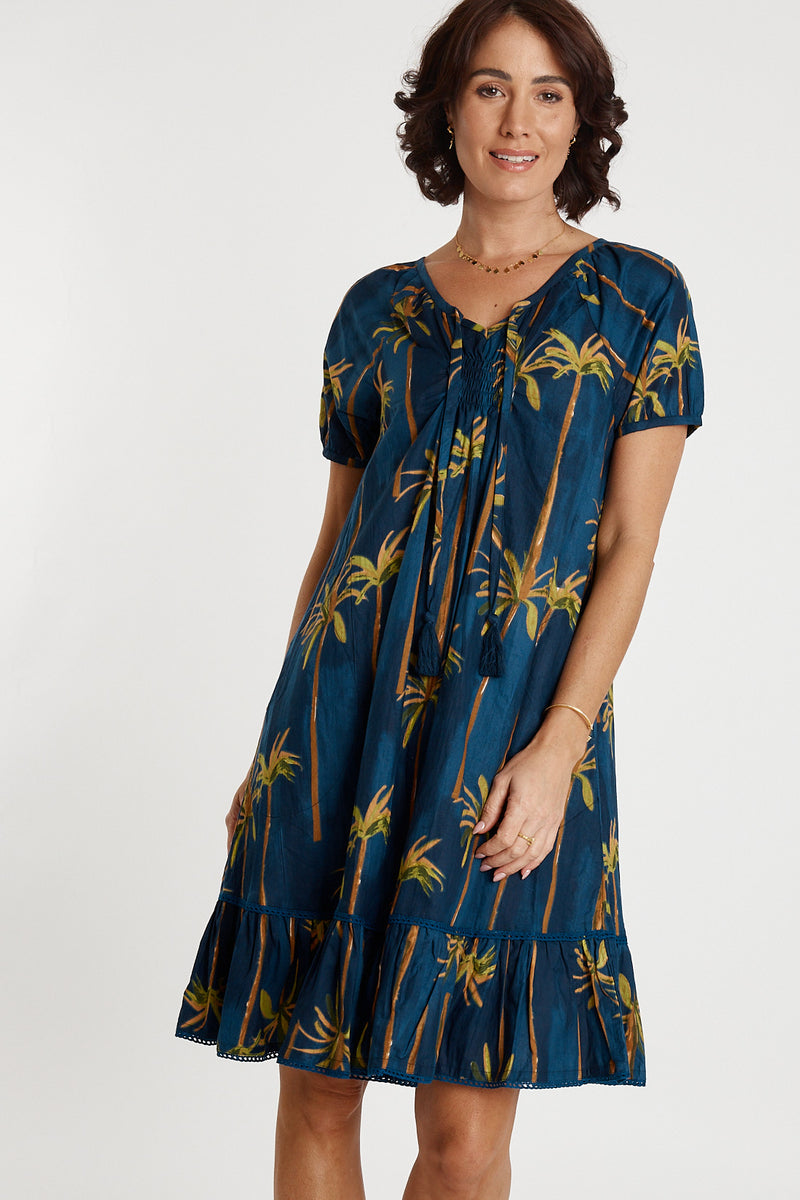 LulaLife Badira Shirred Dress – Relaxed Cotton A-Line – Kabana Shop
