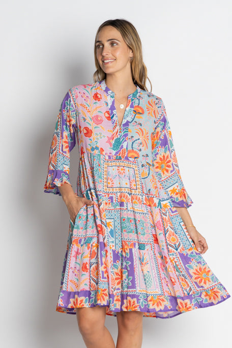 LulaLife Zorana Tiered Dress – Viscose Patchwork Knee-Length Dress – Kabana Shop