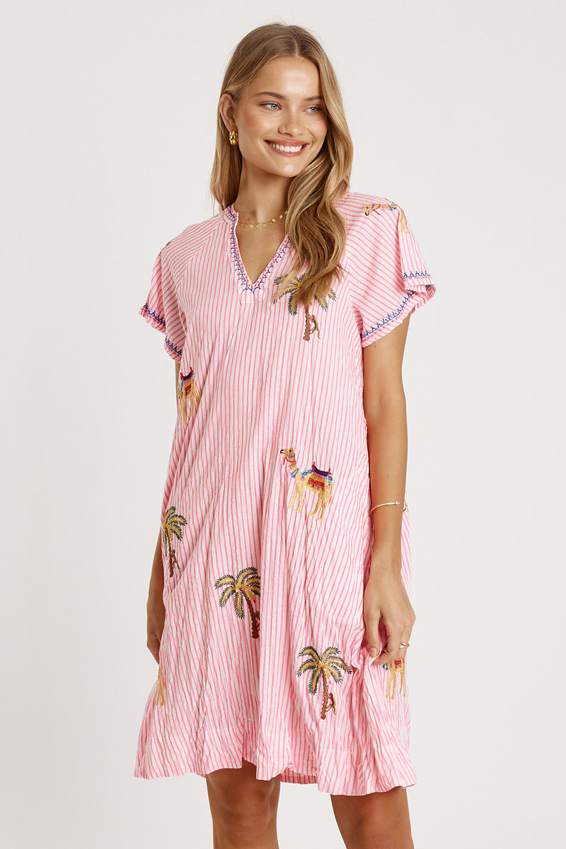 LulaLife Sahara Dress – Cotton Embroidered A-Line Dress – Kabana Shop