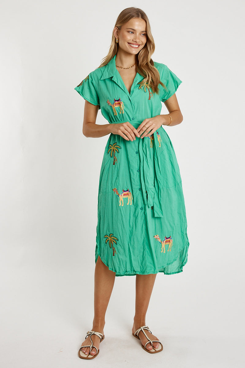 LulaLife Sahara Shirtmaker – Cotton Embroidered Button Dress – Kabana Shop
