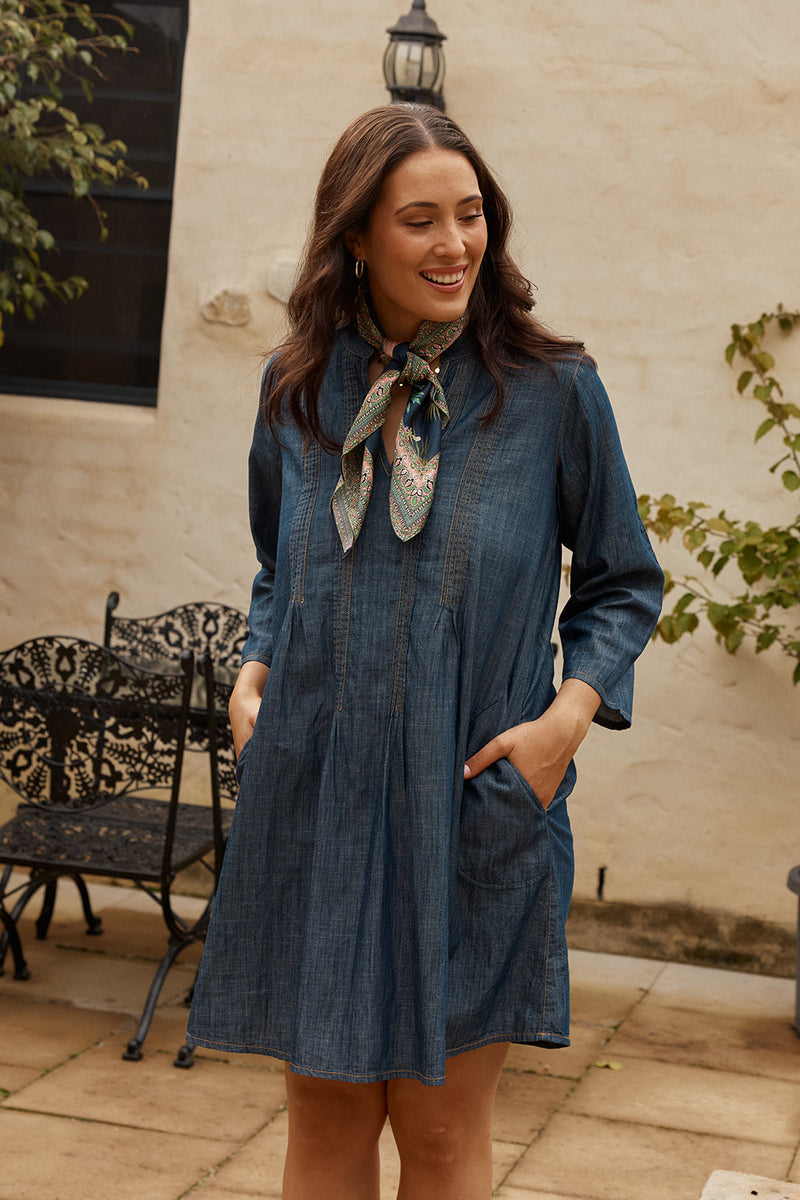 IBSA Memphis Tuck Dress | Cotton Denim Relaxed Fit – Kabana Shop