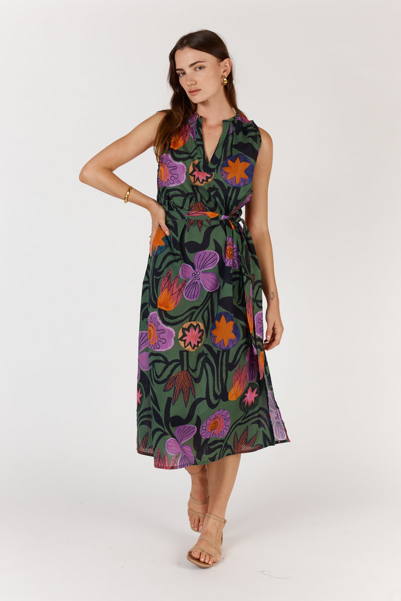 Itami Machala Sleeveless Cotton Dress | Midi Dress with Pockets – Kabana Shop