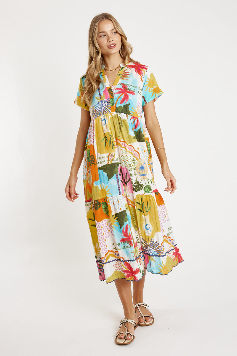 LulaLife Rayna Midi – Cotton Tropical Mid-Calf Dress – Kabana Shop